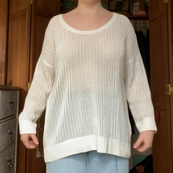 Calvin Klein Jeans | Sweaters | L White Sheer Mesh Sweater By Calvin ...